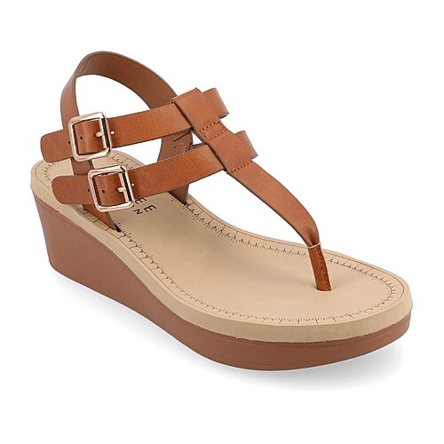 Journee Collection Womens Bianca Wedge Sandals  11 Medium  Brown