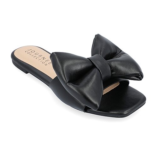Journee Collection Womens Fayre Oversized Bow Flat Sandals - Black