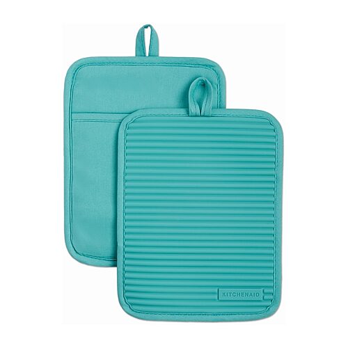KitchenAid Ribbed Soft Silicone Pot Holder Set  2 Piece - Aqua Sky
