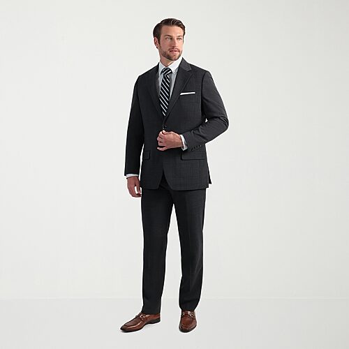 Haggar JMH Tailored Wool Mens Stretch Fabric Modern Fit Windowpane Flat Front Suit Pant  32 32  Black