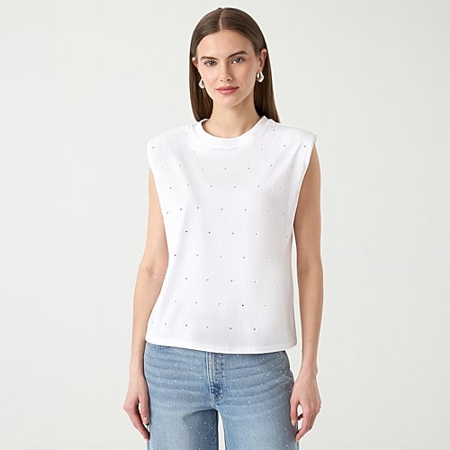Click here for RM Rebecca Minkoff Womens Crew Neck Sleeveless T-S... prices