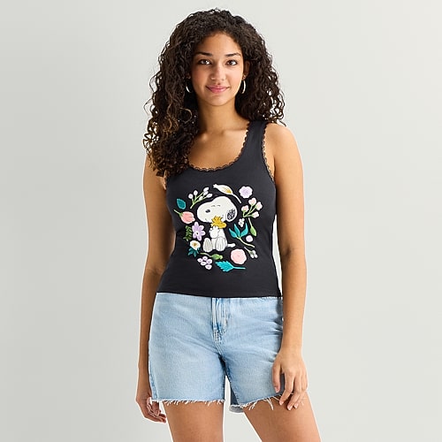 Click here for Womens Juniors U Neck Sleeveless Peanuts Tank Top... prices