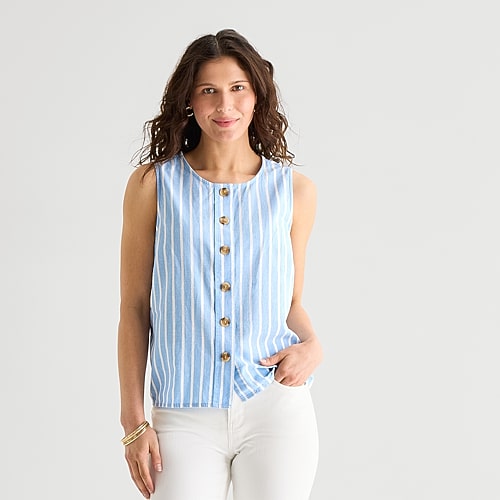 Click here for St. Johns Bay Womens Round Neck Sleeveless Blouse... prices