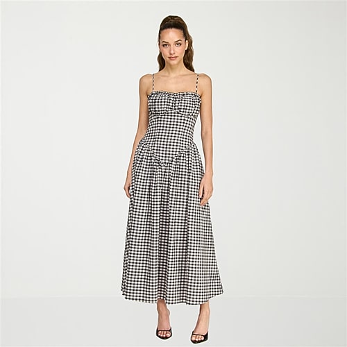 Click here for belle vie Womens Sleeveless Sweetheart Neck Gingha... prices