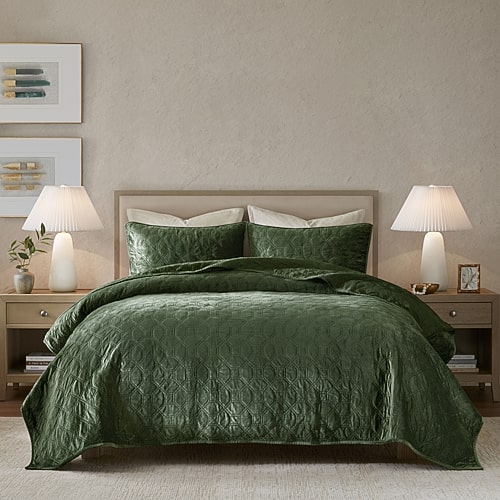 Click here for Madison Park Emery 3-Pc Velvet Quilt Set  One Size... prices