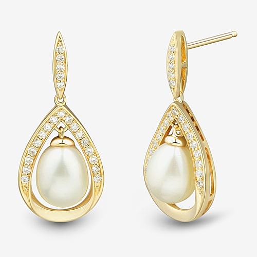 Click here for Womens White Cultured Freshwater Pearl 14K Gold Ov... prices