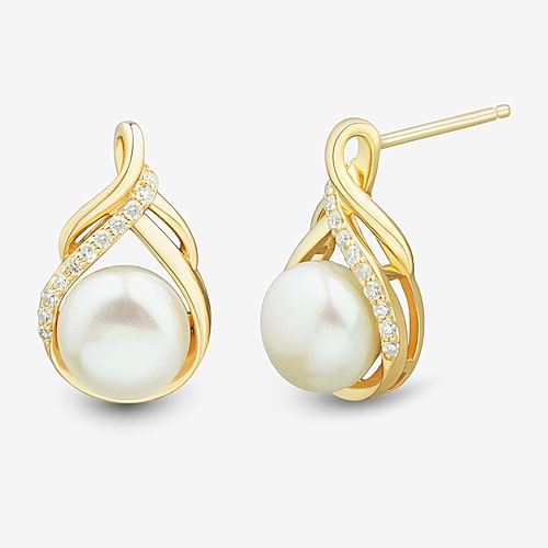 Click here for Womens White Cultured Freshwater Pearl 14K Gold Ov... prices
