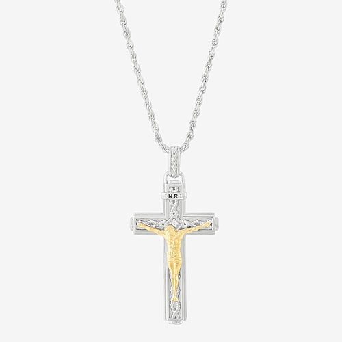 Click here for Crucifix Mens White Cubic Zirconia 14K Gold Over S... prices