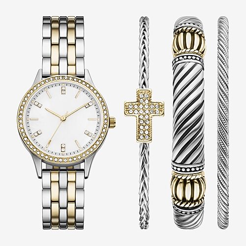 Click here for Womens Crystal Accent Two Tone 4-pc. Watch Boxed S... prices