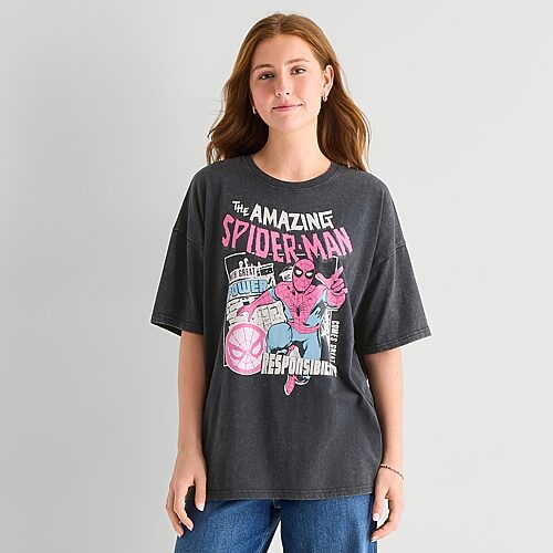 Click here for Spiderman Oversized Tee Womens Juniors Crew Neck S... prices