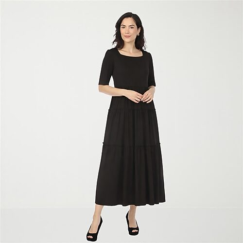 Click here for Womens White Mark Elbow Sleeve Square Neck Tiered... prices