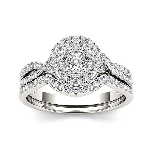 Click here for 3/4 CT.T.W. Natural Diamond Halo 14K Yellow Gold B... prices