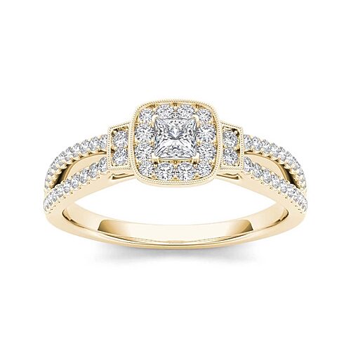 Click here for 1/2 CT.T.W. Natural Diamond Halo 10K Yellow Gold E... prices
