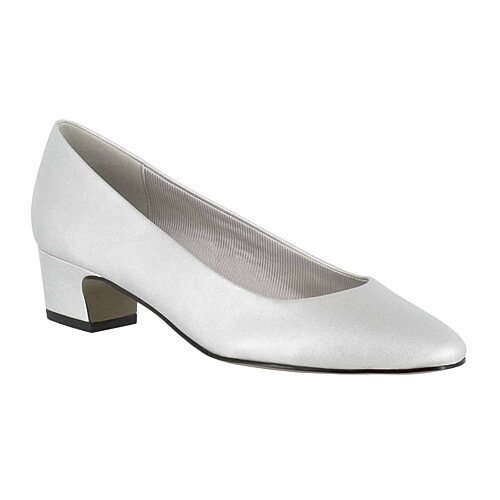 Easy Street Womens Prim Kitten Heel Pumps - Silver Satin