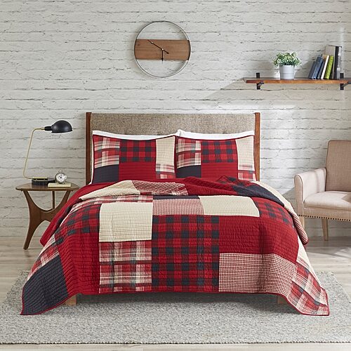 Woolrich Sunset Oversized Cotton Quilt Set  One Size  Red