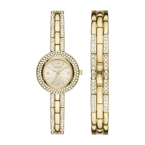 Click here for Geneva Womens Crystal Accent Gold Tone 2-pc. Watch... prices