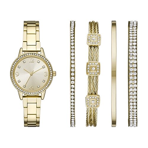 Click here for Ladies Womens Gold Tone 5-pc. Watch Boxed Set Fmdj... prices