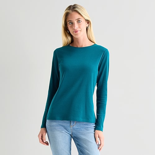 Click here for St. Johns Bay Womens Crew Neck Long Sleeve T-Shirt... prices