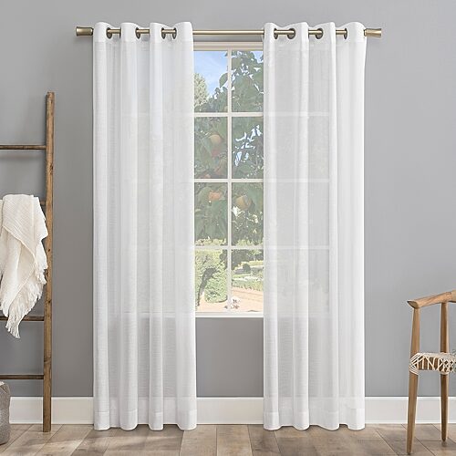 Click here for Slub Textured Linen Blend Grommet Top Curtain - Wh... prices