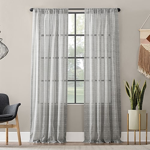 Click here for Textured Slub Stripe Anti-Dust Linen Blend Sheer C... prices