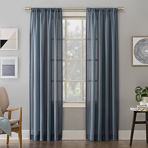 No 918 Amalfi Rod Pocket Sheer Single Curtain Panel  One Size  Blue