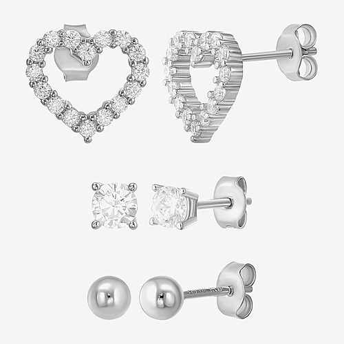 Click here for Womens Cubic Zirconia Sterling Silver Heart 3 Pair... prices