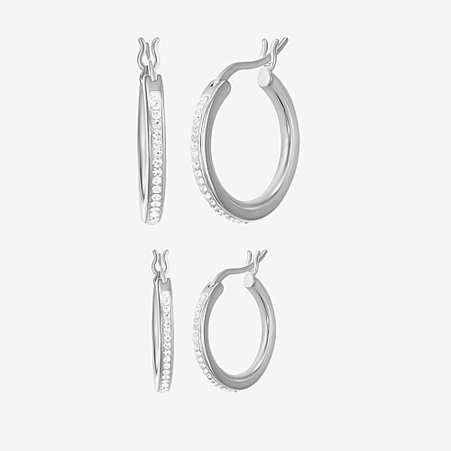 Click here for Womens White Crystal Sterling Silver Round 2 Pair... prices