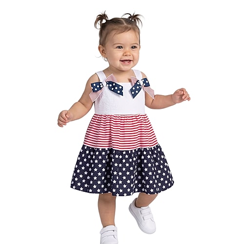 Click here for Bonnie Baby Girls Americana Bow Dress - Red/White/... prices