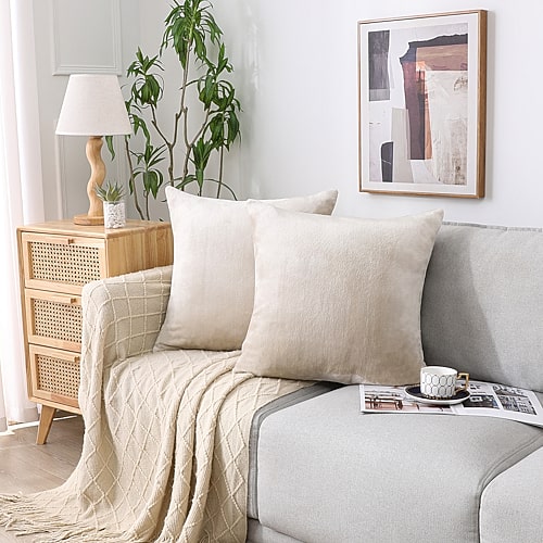 Click here for Regal Fur Square Throw Pillow  One Size  Beige prices