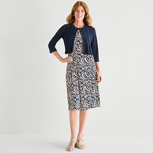Click here for Danny & Nicole Womens Midi Abstract Jacket Dress... prices