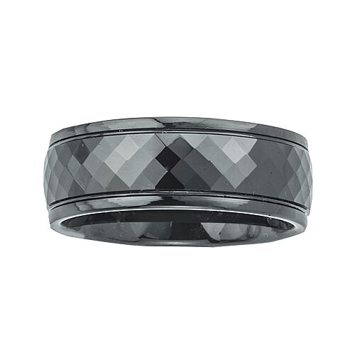 Click here for Mens Ceramic Faceted Black Band Ring  9  Black prices