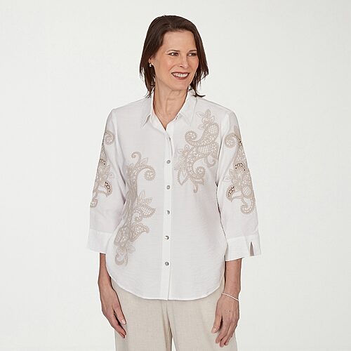 Click here for Alfred Dunner Natural Wonder Womens 3/4 Sleeve Blo... prices