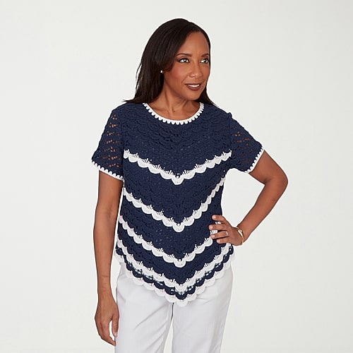 Click here for Alfred Dunner Port Side Womens Crochet Crew Neck T... prices