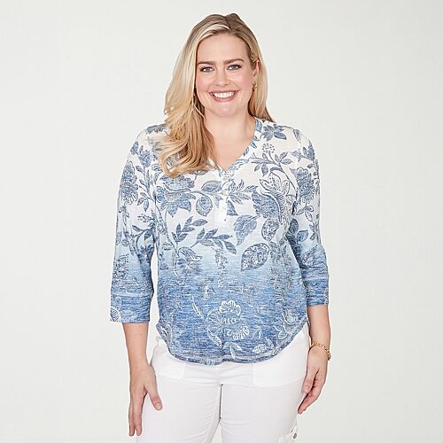 Click here for Alfred Dunner Out Of The Blue Womens V Neck 3/4 Sl... prices