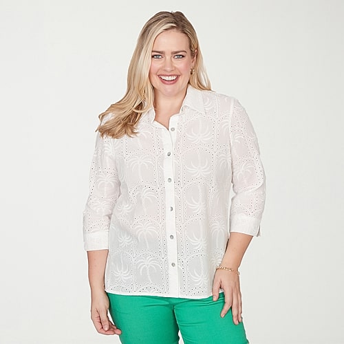 Click here for Alfred Dunner Resort Living Womens 3/4 Sleeve Blou... prices
