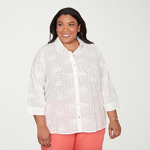 Click here for Alfred Dunner Resort Living Womens 3/4 Sleeve Blou... prices
