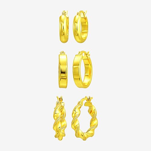 Click here for Womens 14K Gold Over Silver 3 Pair Earring Set  On... prices