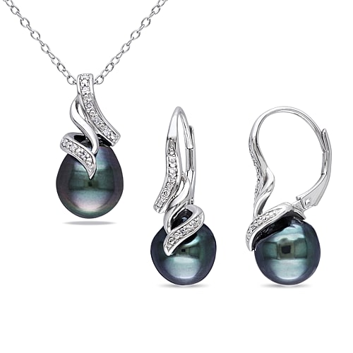 Click here for 1/10 CT. T.W. Diamond & Black Tahitian Pearl Sterl... prices