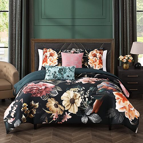 Bebejan Botanical Bird 5-pc. Midweight Reversible Comforter Set  One Size  Black