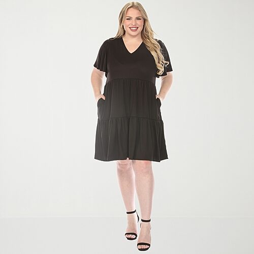 Click here for Plus Size White Mark Short Sleeve V Neck Solid A-L... prices