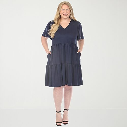 Click here for White Mark Plus Size V-Neck Short Sleeve Dress - N... prices