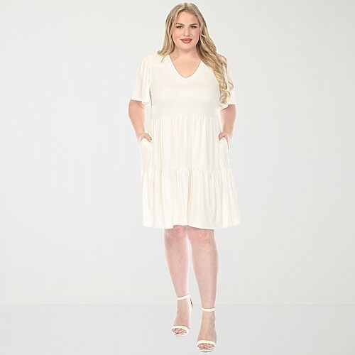 Click here for White Mark Plus Size V-Neck Short Sleeve Dress - O... prices