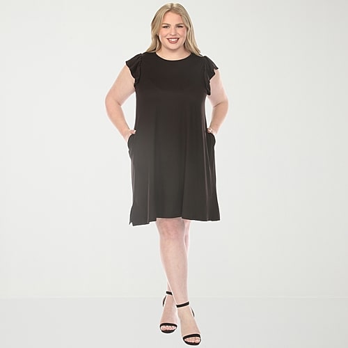 Click here for White Mark Plus Size Crew Neck Ruffle Sleeve Dress... prices