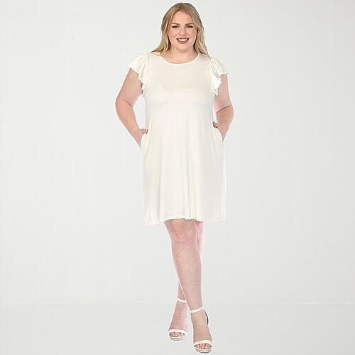 Click here for White Mark Plus Size Crew Neck Ruffle Sleeve Dress... prices