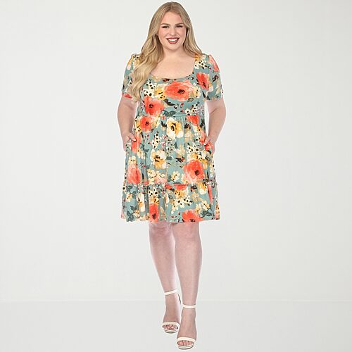 Click here for White Mark Plus Size Square Neck Short Sleeve Flor... prices