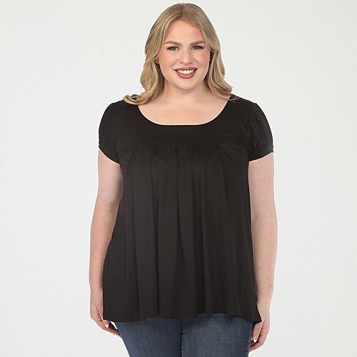 Click here for White Mark Plus Size Cap Sleeve Pleated Top - Blac... prices