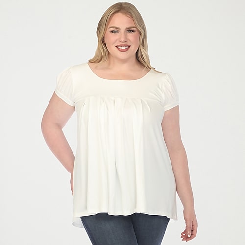 Click here for White Mark Plus Size Cap Sleeve Pleated Top - Off-... prices
