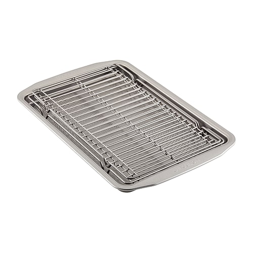 Circulon Bakeware 10 x 15 Baking Sheet Pan & Expandable Cooling Rack 3-Pc. Set - Silver