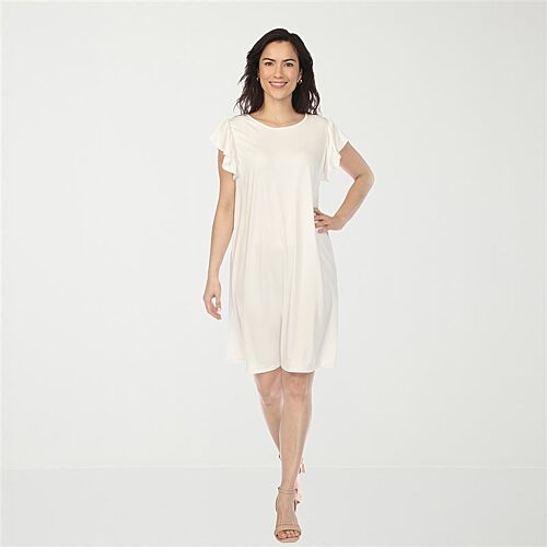 Womens White Mark Round Neck Ruffle Sleeve Shift Dress
