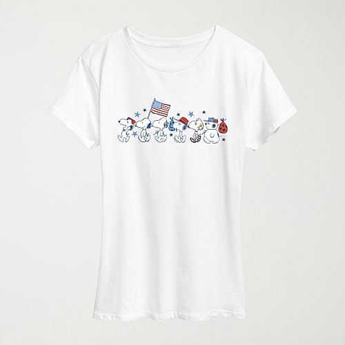 Click here for Snoopy Sibs Americana Womens Crew Neck Short Sleev... prices
